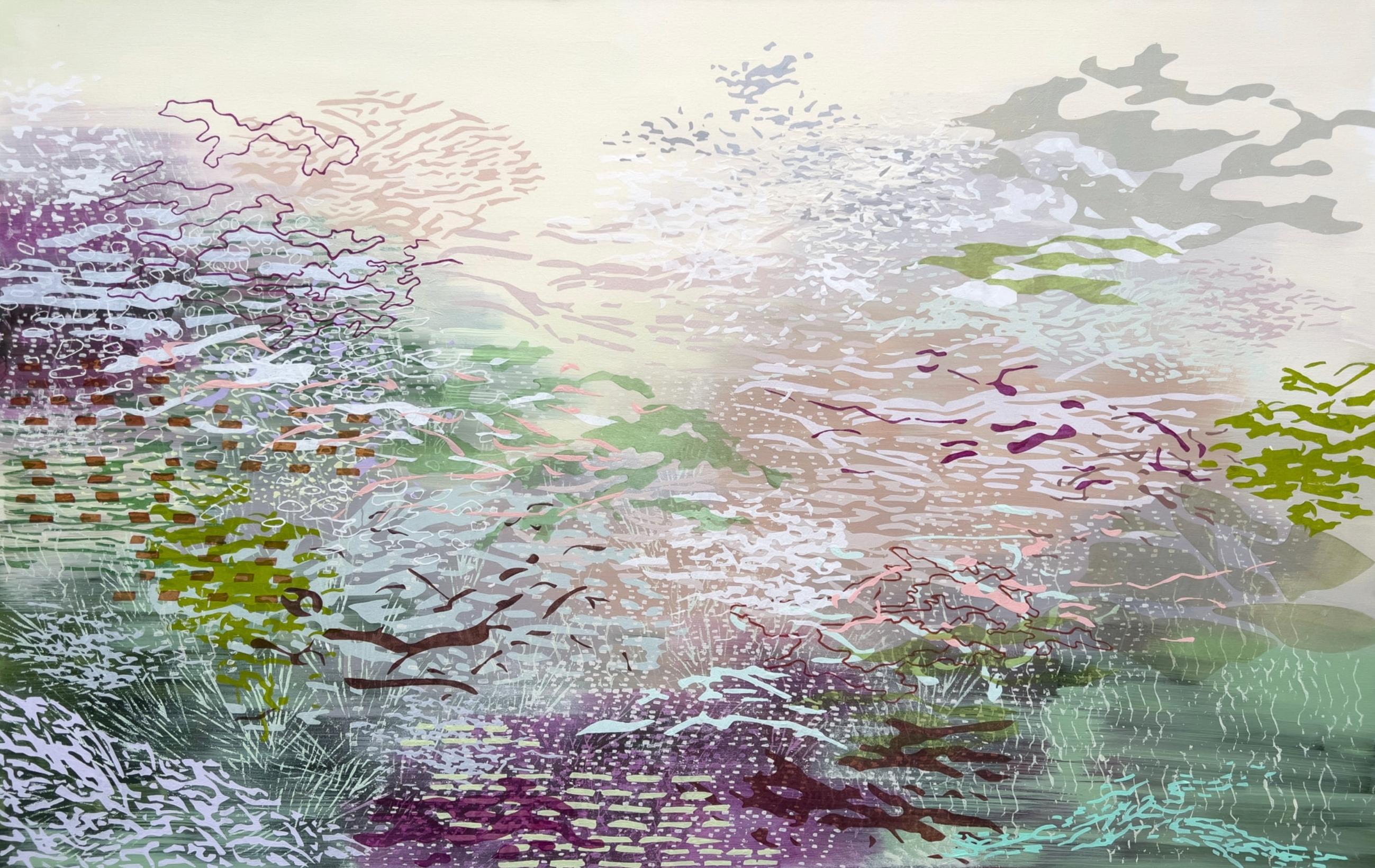 Laura Fayer - Laura Fayer "Harmony Island" -- Blue Abstract Mixed Media ...