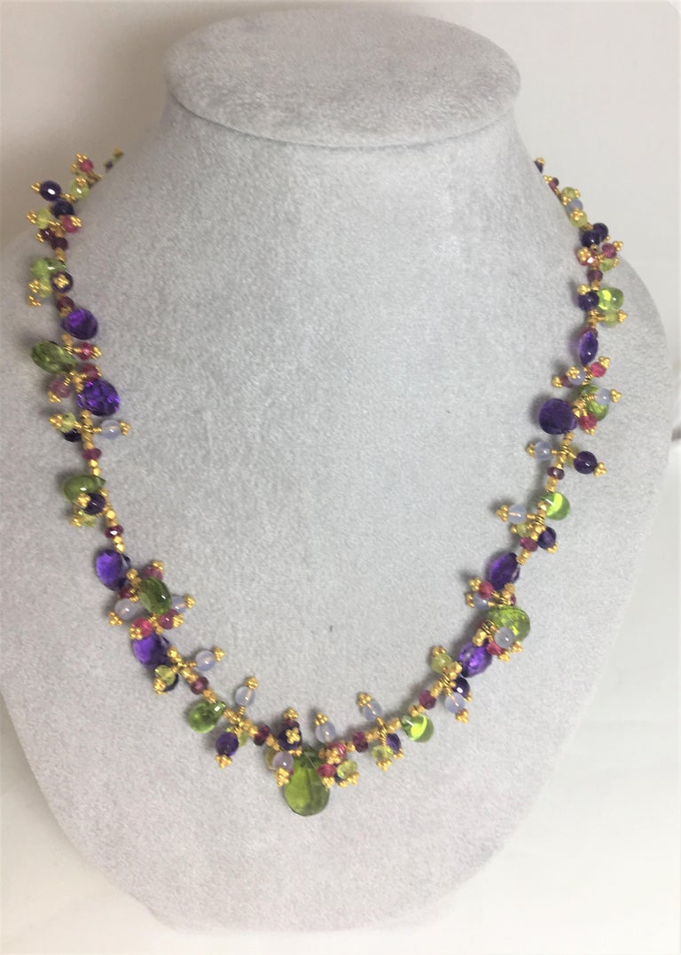 Laura Gibson Multi-Color Gemstone Beaded Necklace in 22 Karat Yellow ...