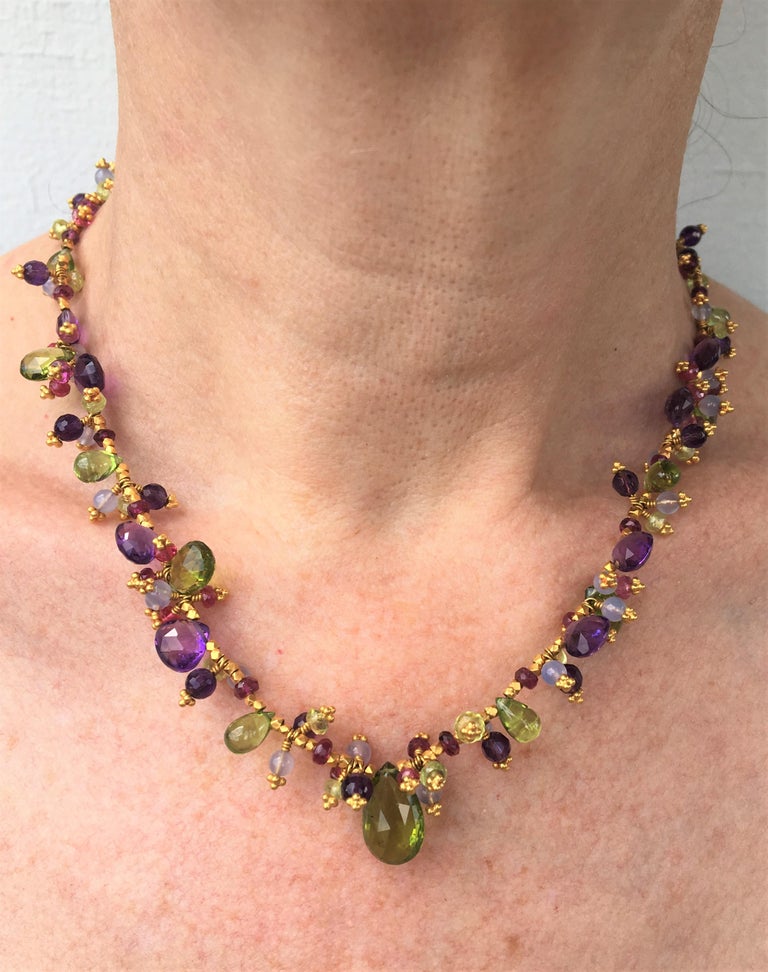 Laura Gibson Multi-Color Gemstone Beaded Necklace in 22 Karat Yellow ...