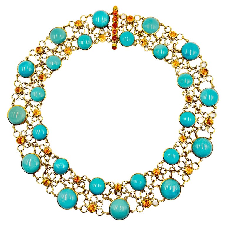 Laura Munder 18k Yellow Gold Turquoise Citrine Necklace at 1stDibs