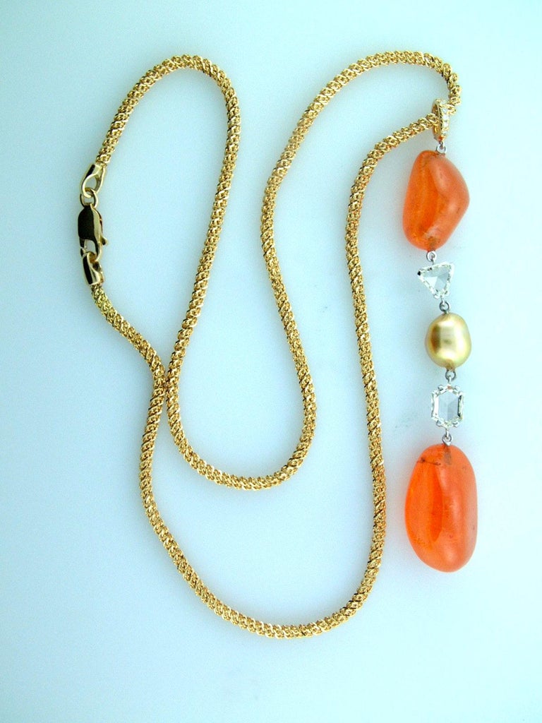Laura Munder Mandarin Garnet Golden Keshi Pearl Rose Cut Diamond Gold ...