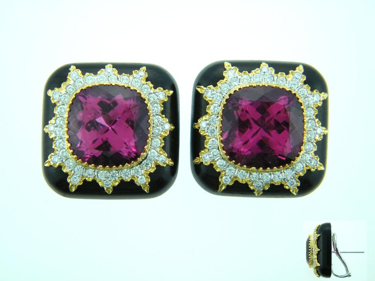Laura Munder Rubellite Tourmaline Diamond Gold Grenadill wood Earrings ...