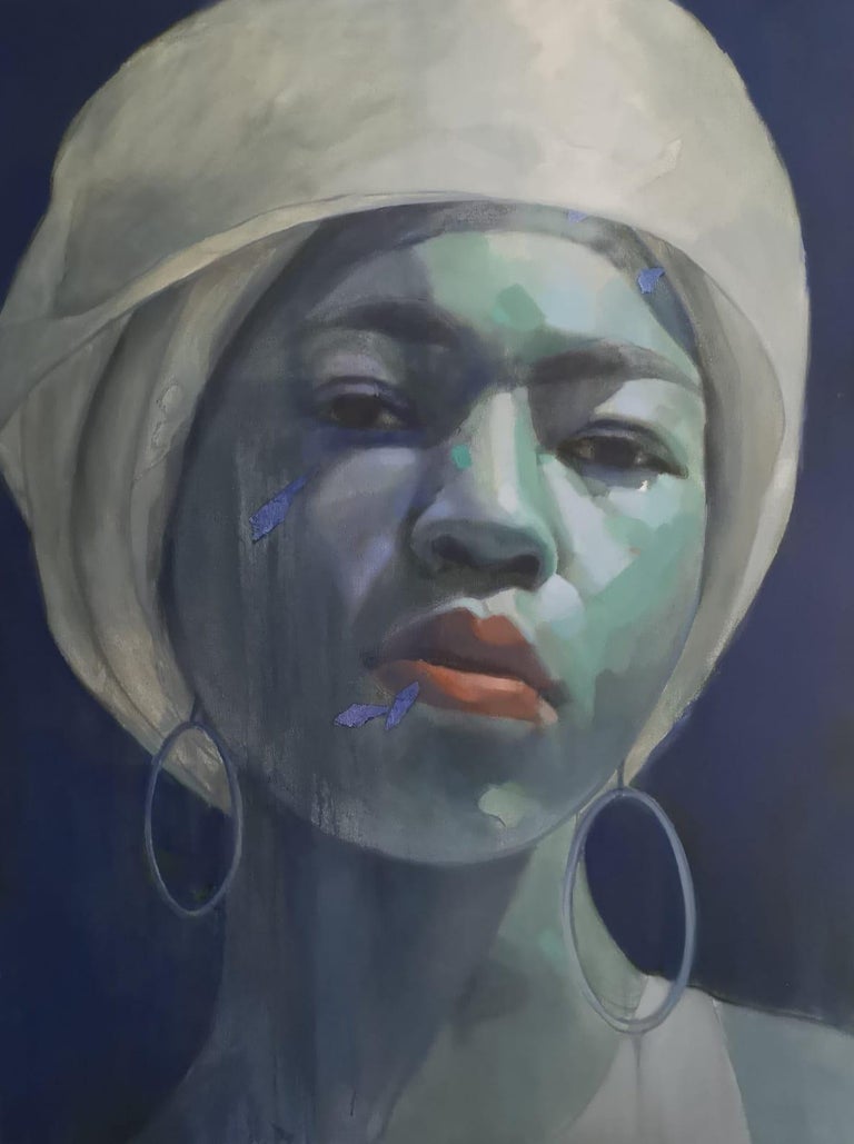 Laura Wenman - Large Blue Portrait Study Oil Painting "Glow Up" For ...