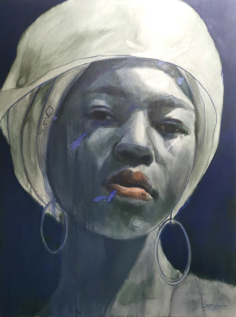 Laura Wenman - Large Blue Portrait Study Oil Painting "Glow Up" For ...