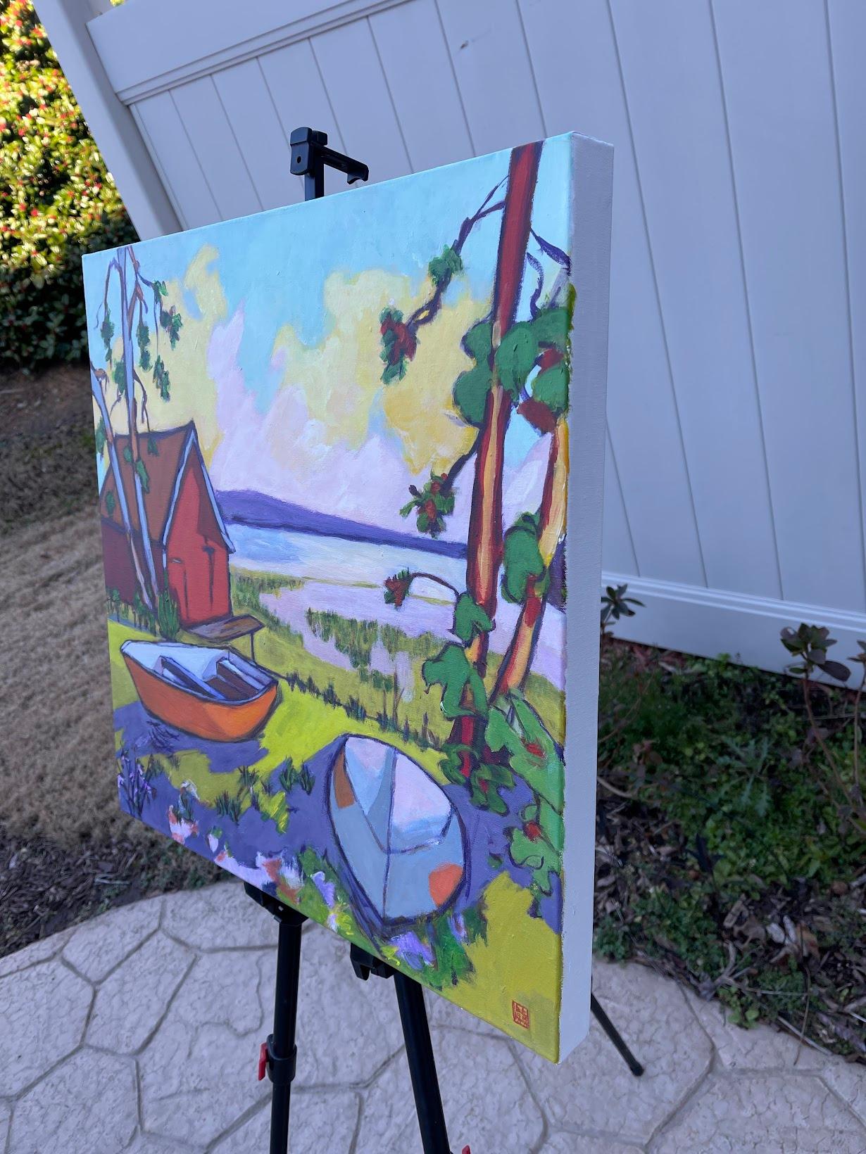 Laura (Yi Zhen) Chen - Lake House with Two Boats, Original Painting For Sale at 1stDibs | chen ...