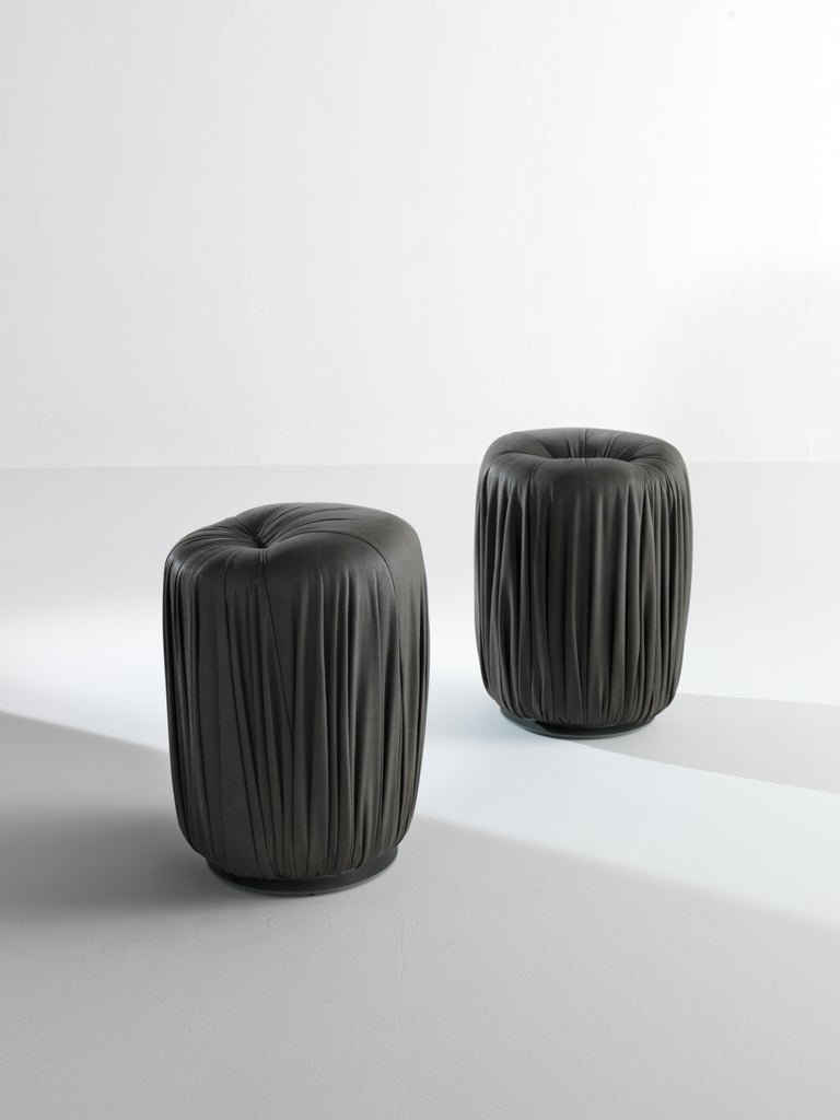 Laurameroni "Drapè" Custom Pouf in Hand-Pleated Leather or Velvet For ...
