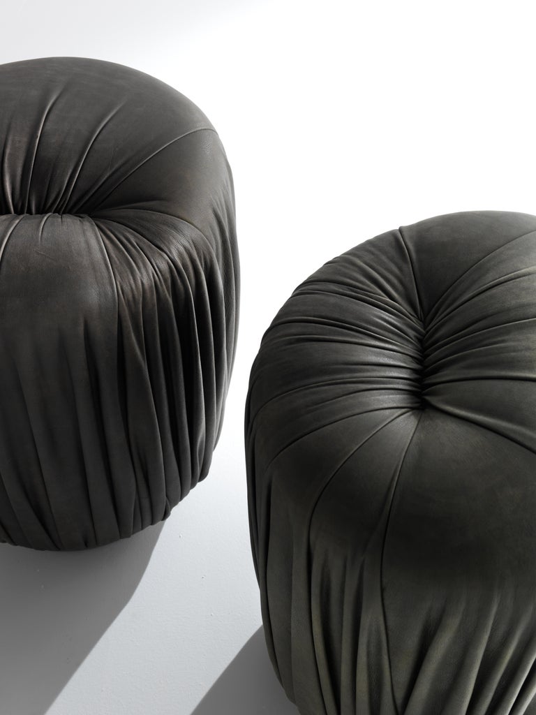 Laurameroni "Drapè" Custom Pouf in Hand-Pleated Leather or Velvet For ...