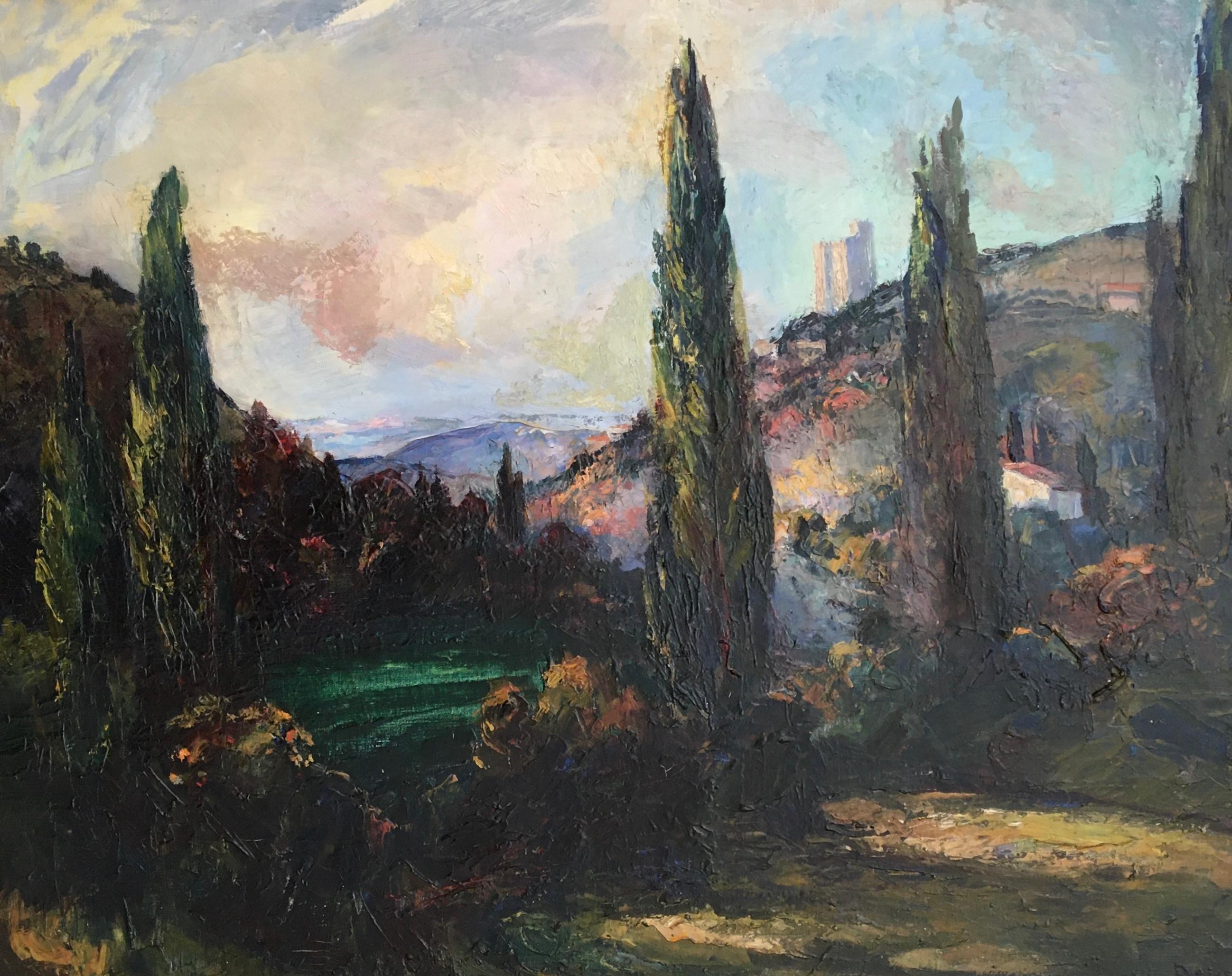 Laure Stella Bruni - Landscape with cypresses For Sale at 1stDibs