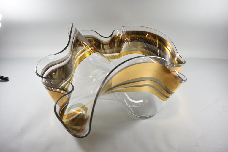 Laurel Fyfe Slumped Art Glass Bowl or Vessel Clear Gold Leaf Ribbons at ...