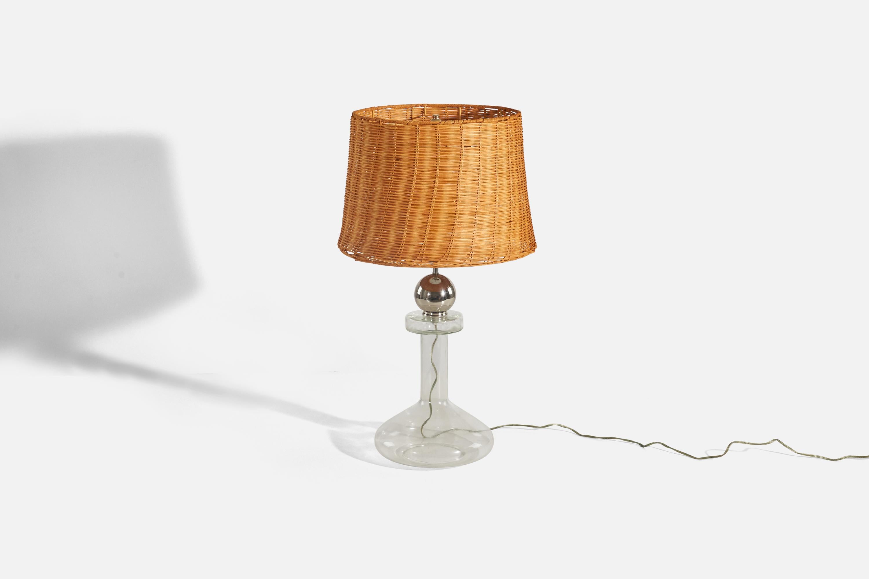 Laurel Lamp Co., Table Lamps, Chrome Metal, Glass, Rattan, USA, 1970s ...