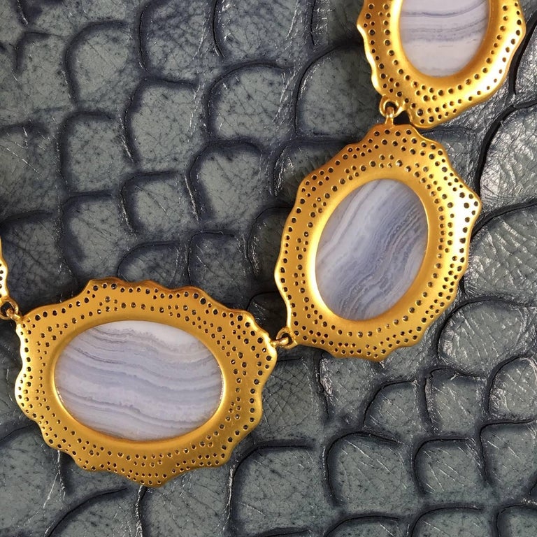 Lauren Harper Blue Agate, Sapphire, Gold Statement Necklace For Sale at ...