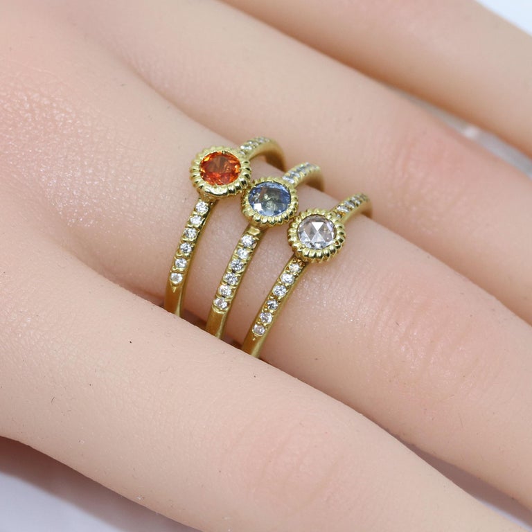 White Diamond Blue + Orange Sapphire High Karat Gold Stack Rings ...