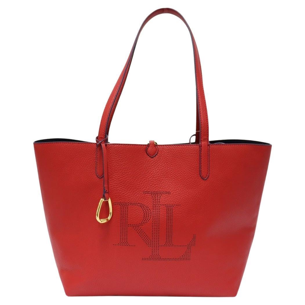 Lauren Ralph Lauren Red and Navy Reversible Leather Tote Bag For Sale ...