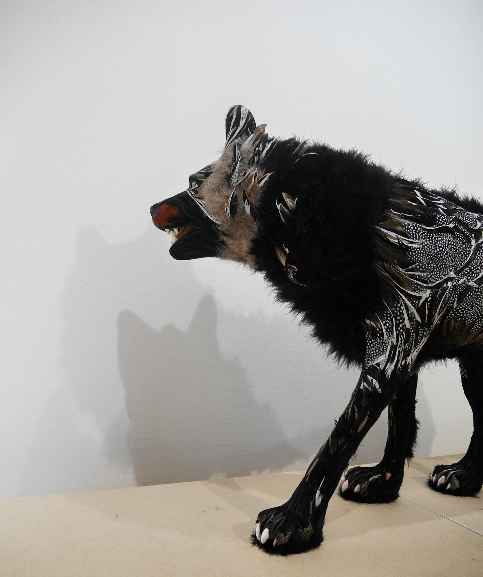 Laurence Le Constant - Anoukis animal figurative sculpture, wolf, feathers by Laurence Le ...