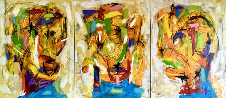 Laurent Proneur - The Team of 3, Triptych., Painting, Oil on Canvas For ...