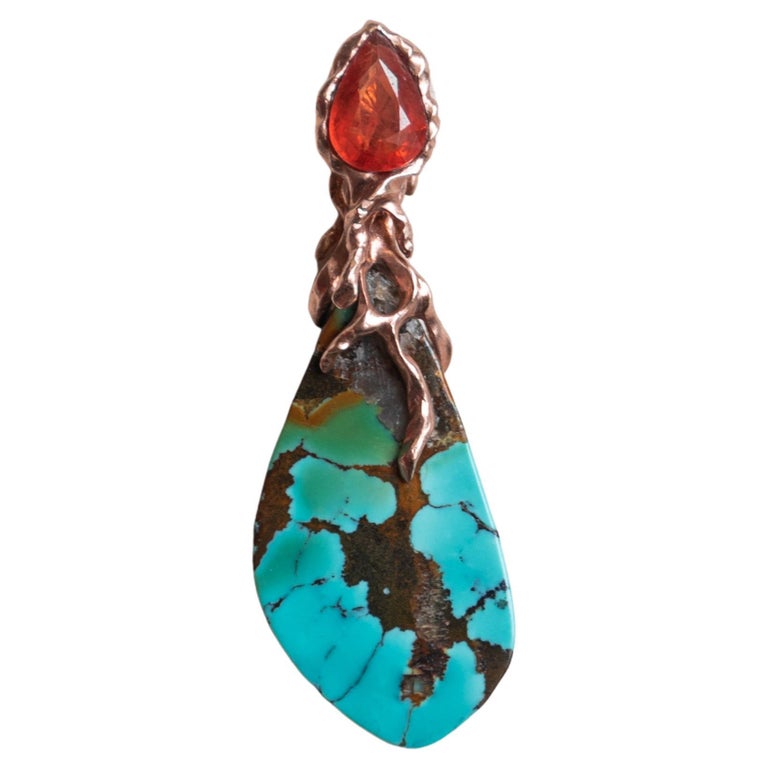 Lava 18K Rose Gold Turquoise Orange Sapphire Pendant For Sale at 1stDibs