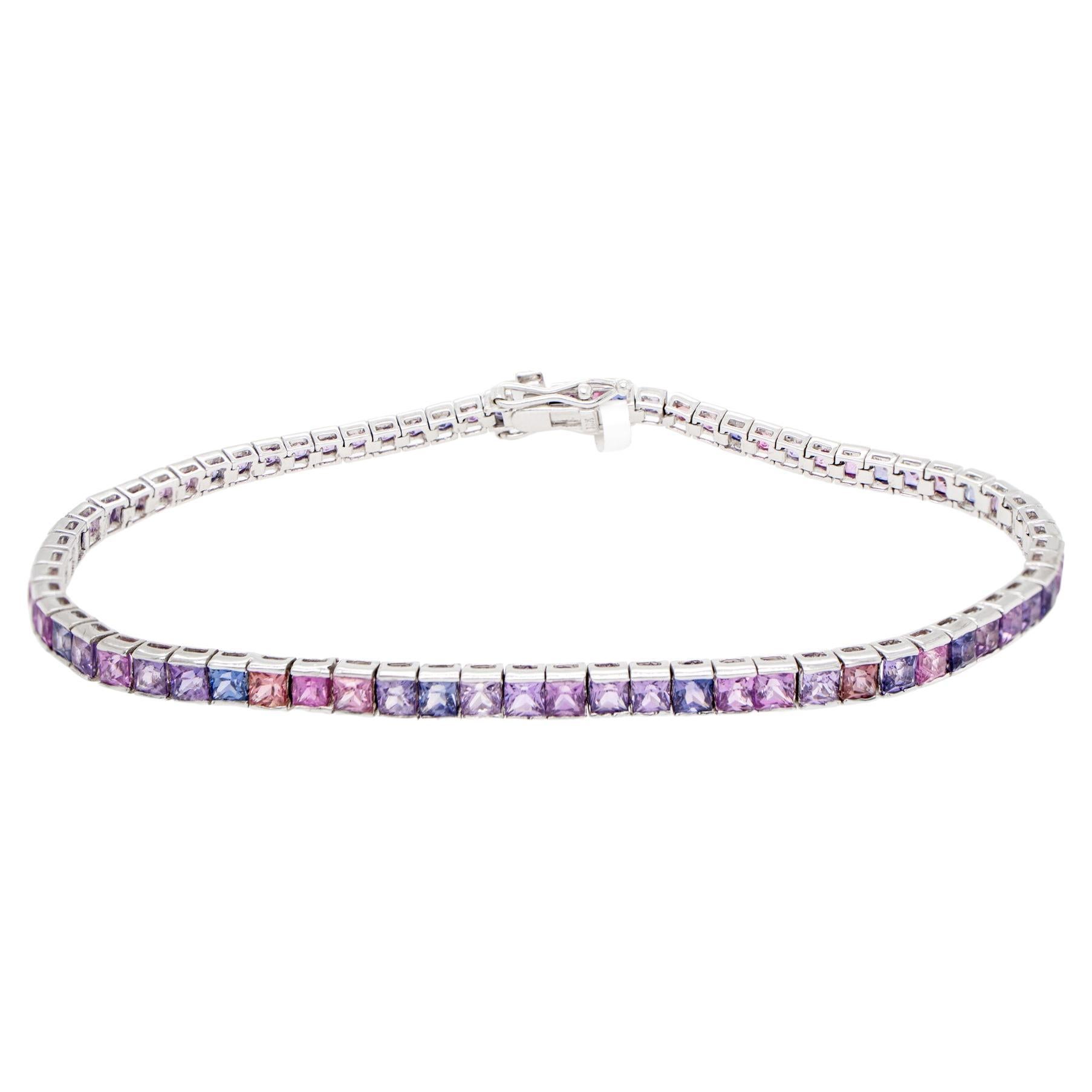 Rainbow Sapphire and Diamond Bracelet 18k Gold Princess Brilliant 17.80 ...