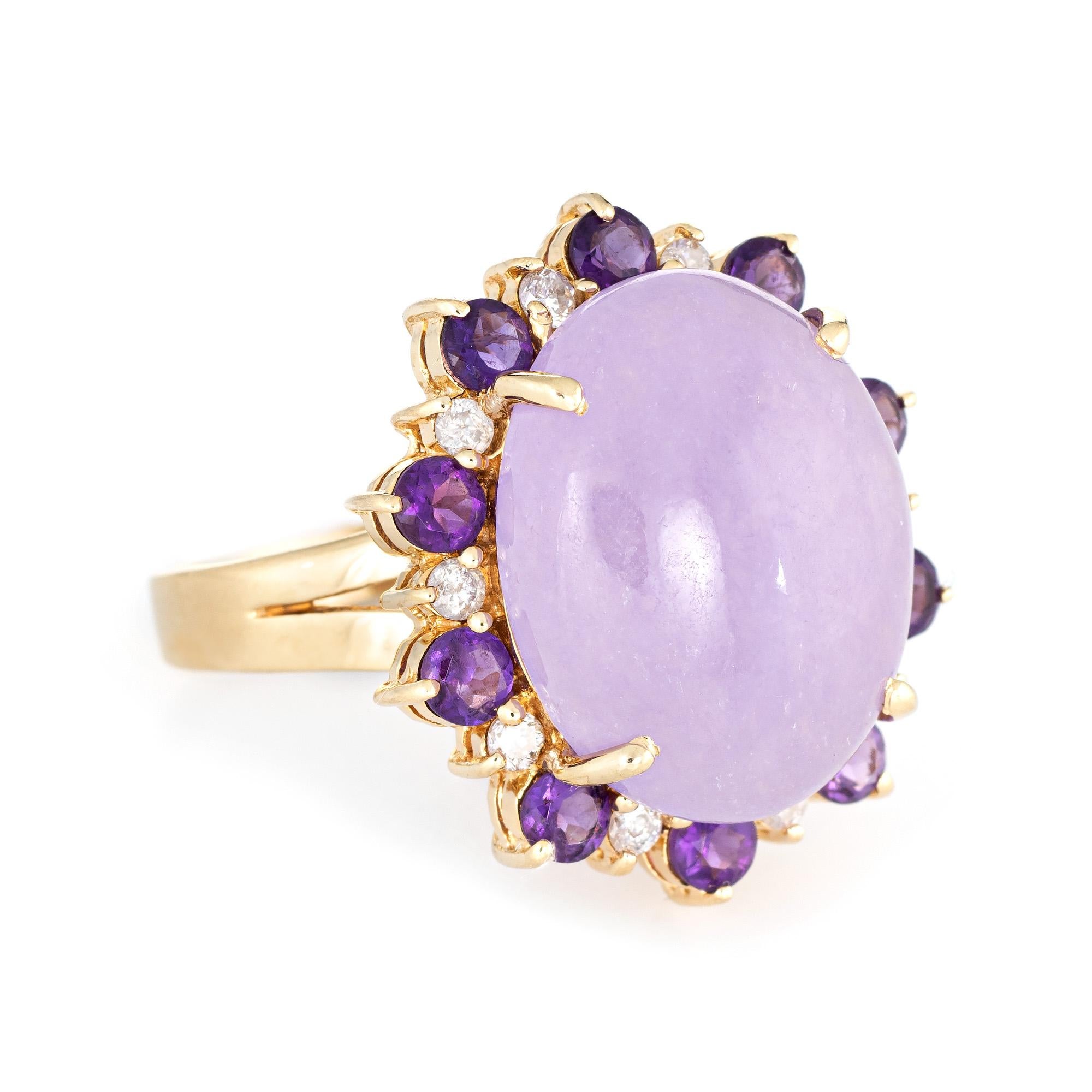 Lavender Jade Amethyst Diamond Ring Vintage 14 Karat Yellow Gold Oval ...