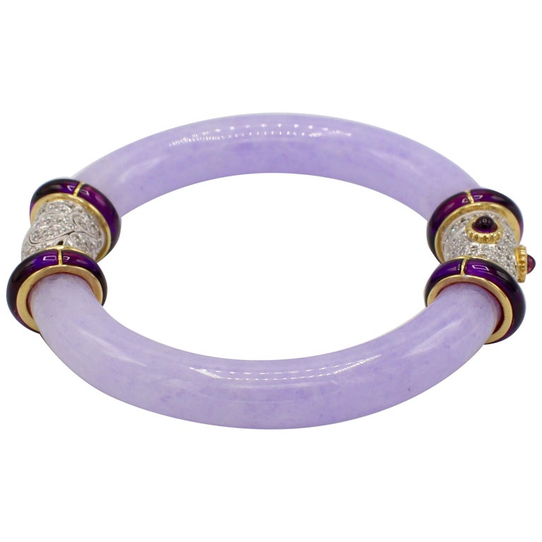 Lavender Jade Bangle with Diamond and Amethyst Accents at 1stDibs