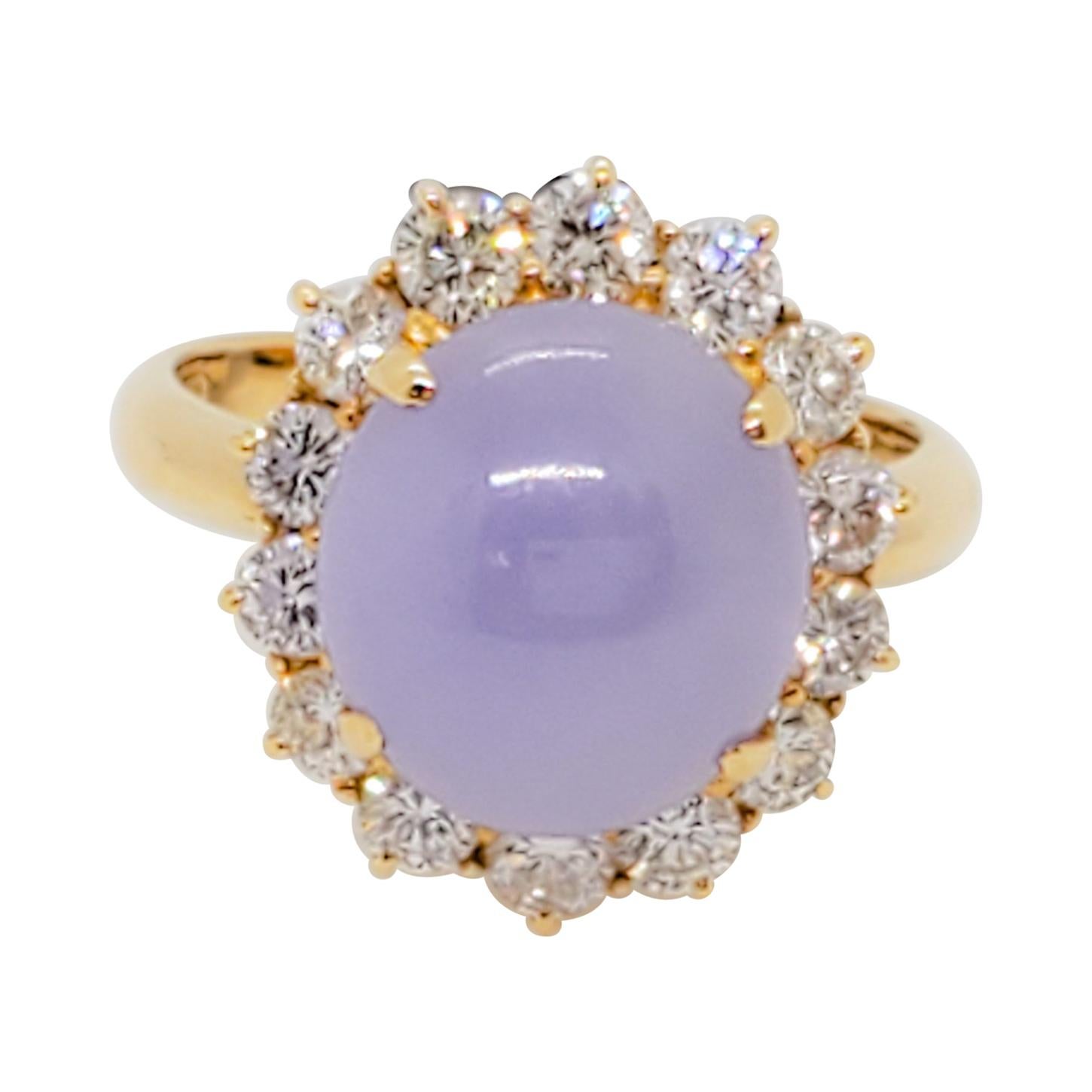 18 Karat Yellow Gold Lavender Jade, Peridot and Diamond Ring For Sale ...