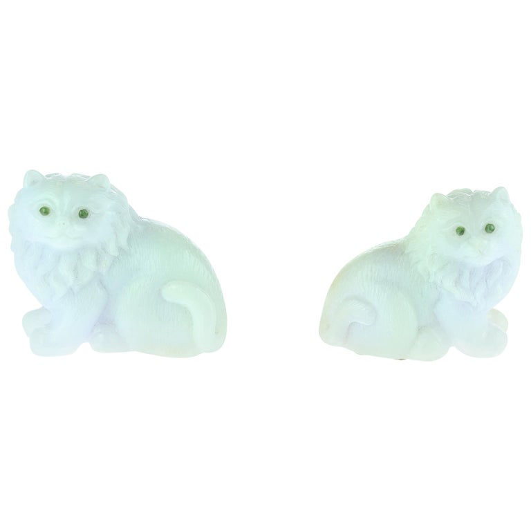Lavender Jade Cat Feline Animal Asian Art Blue Green Home Deco ...