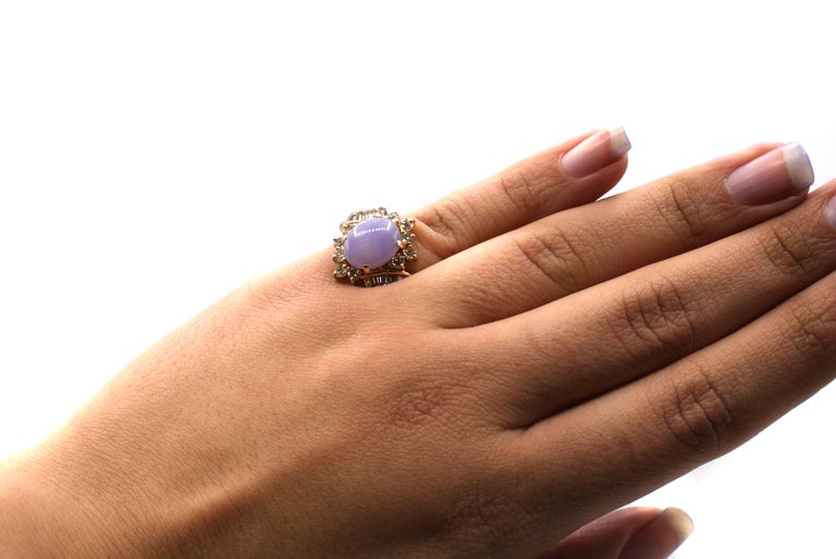 Lavender Jade Diamond Gold Ring at 1stDibs