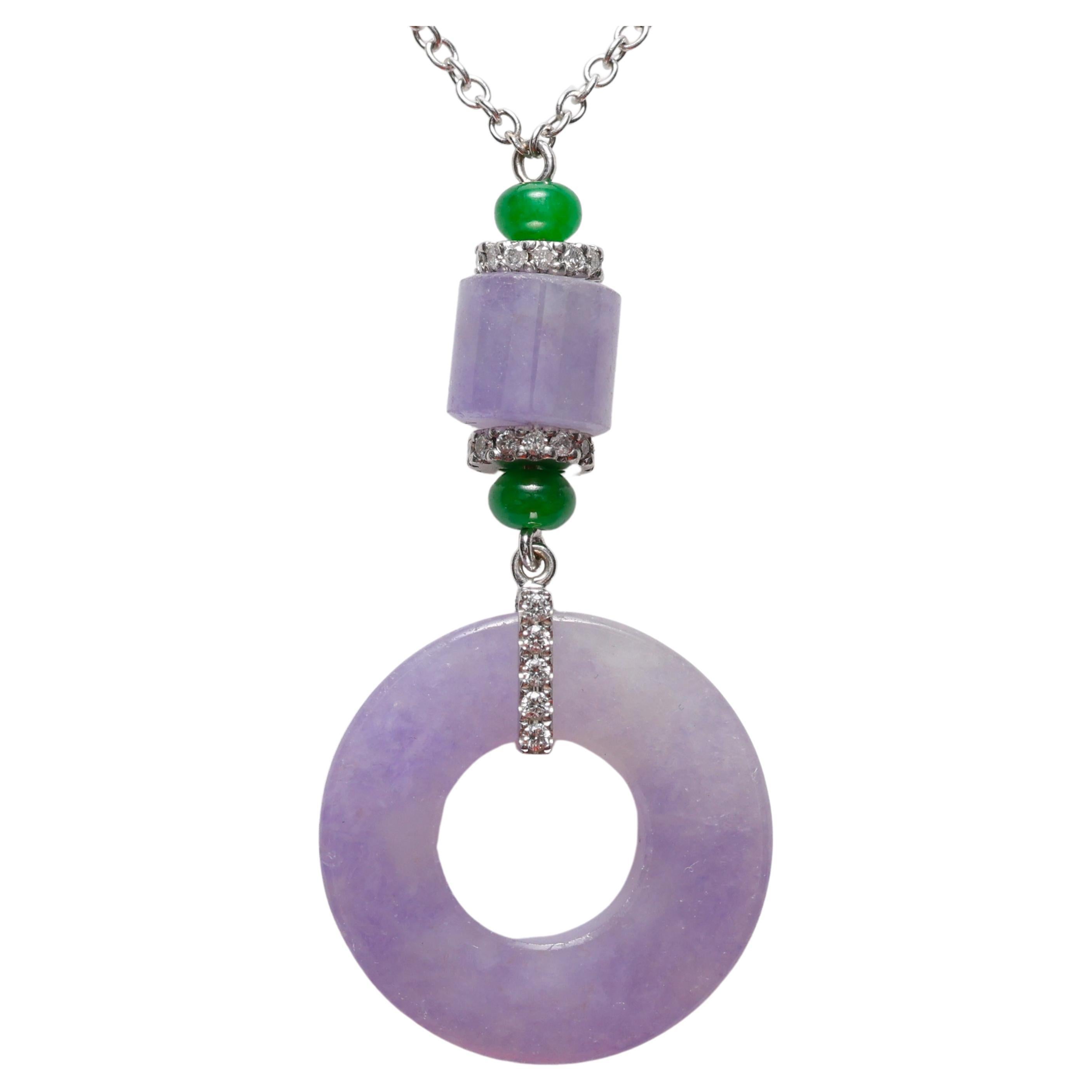 Lavender Jadeite Jade Peony Flower and Diamond Pendant, Certified ...
