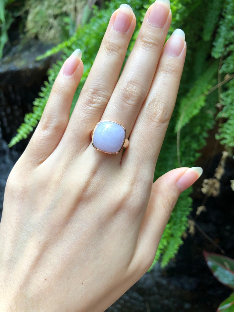 Lavender Jade Ring Set in 18 Karat Rose Gold Settings For Sale at 1stDibs