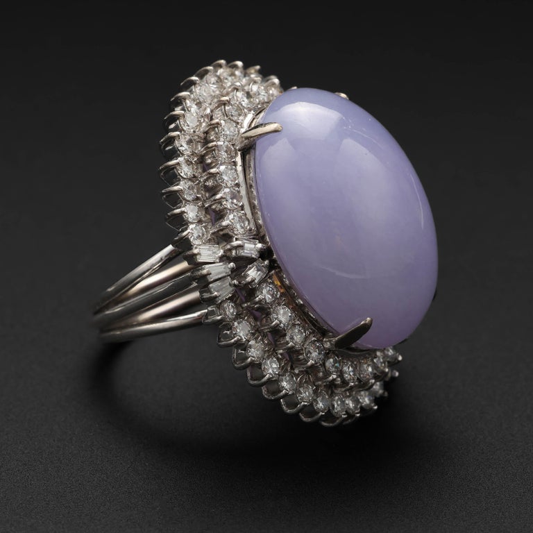 Lavender Jade Ring with Diamonds, Midcentury, Certified Untreated For ...