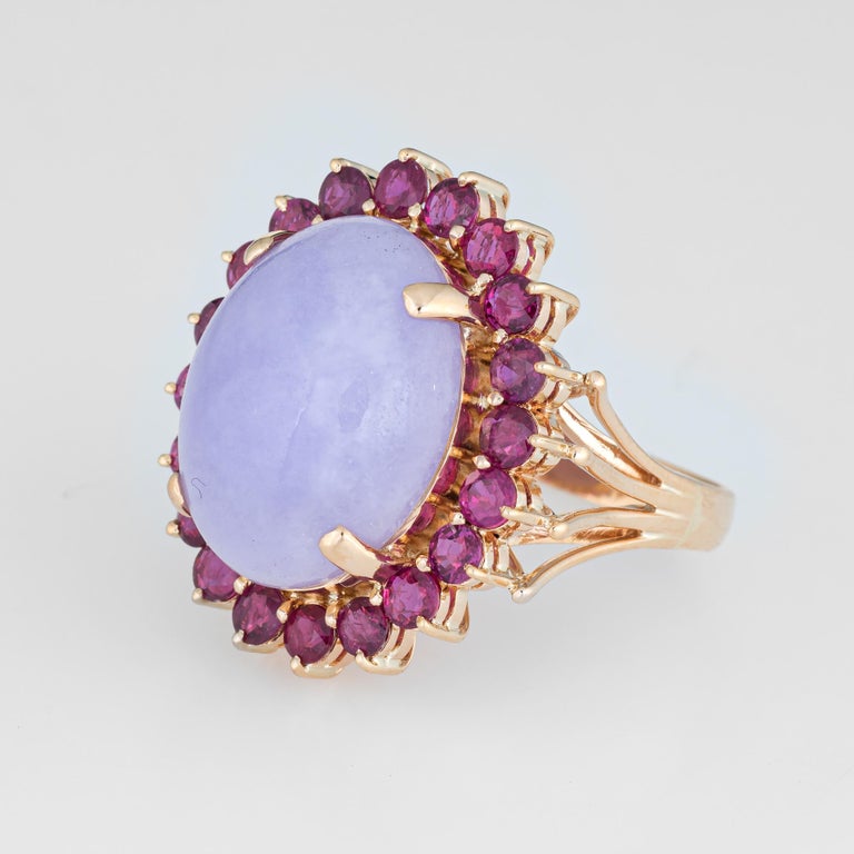 Lavender Jade Ruby Ring Vintage 14 Karat Gold Cocktail Jewelry Estate ...