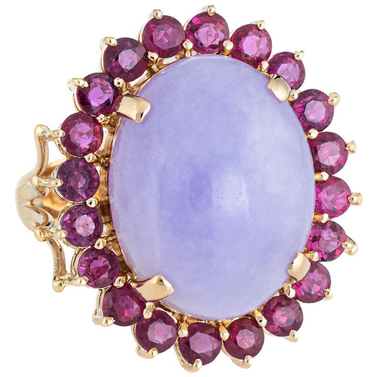 Lavender Jade Ruby Ring Vintage 14 Karat Gold Cocktail Jewelry Estate ...