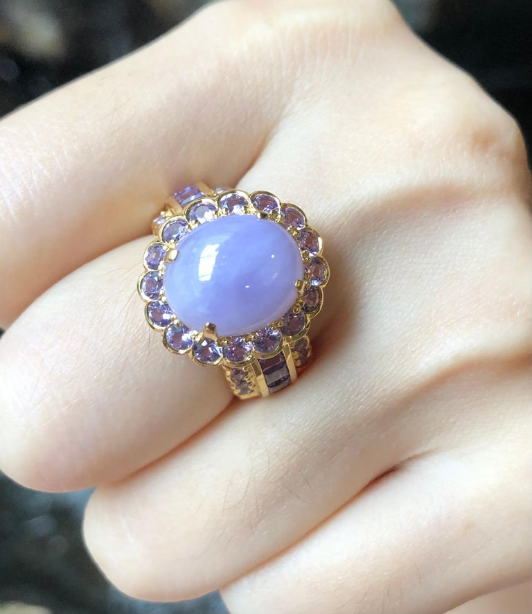 Lavender Jade with Purple Sapphire Ring Set in 18 Karat Gold Settings ...