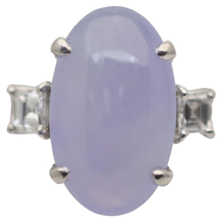 Lavender Jadeite Jade Diamond Platinum 3-Stone Ring For Sale at 1stDibs