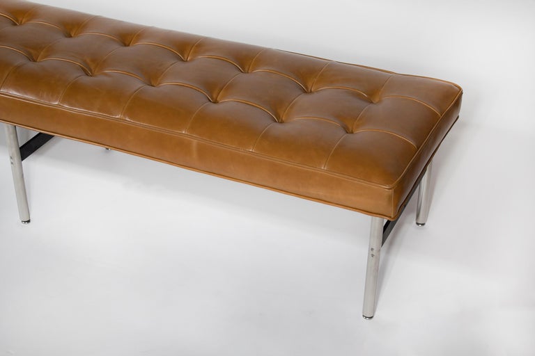 Laverne International Long Bench in Box-Tufted Camel Leather NYC Series ...