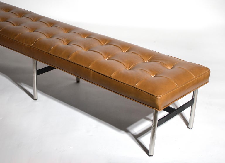 Laverne International Long Bench in Box-Tufted Camel Leather NYC Series ...