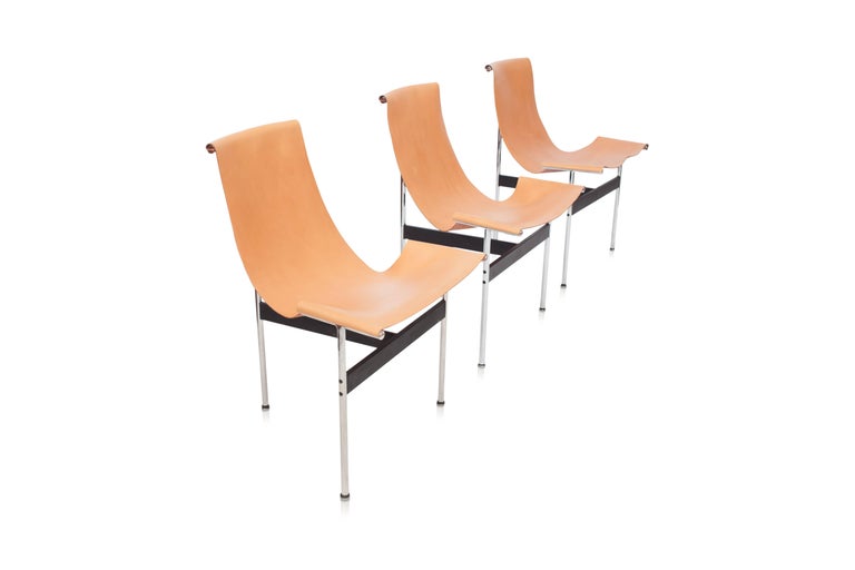 Laverne International T Chairs in Natural Cognac Leather by Ross Littel ...