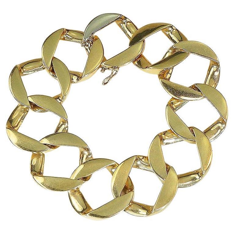 Lavish Heavy Mid-Century Gold Curb Link Bracelet For Sale at 1stDibs