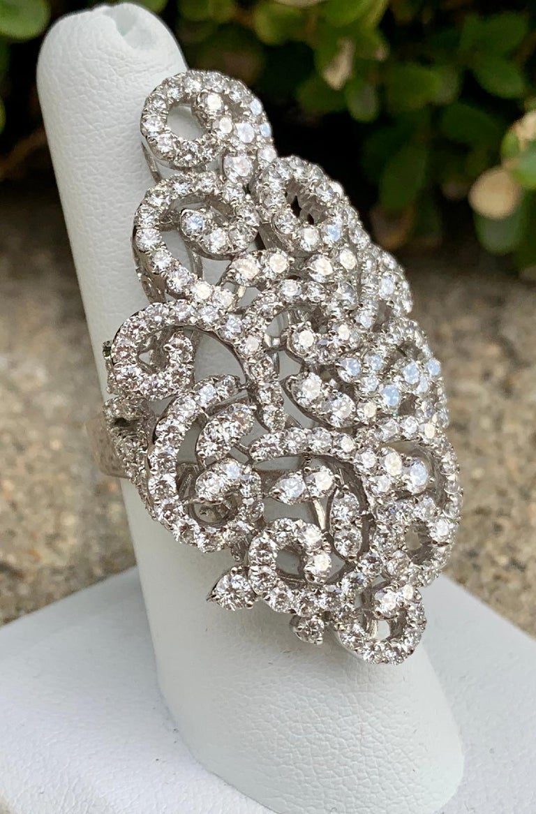 Lavish Large 9.5 Carat Diamond Swirling Motif 18 Karat White Gold ...