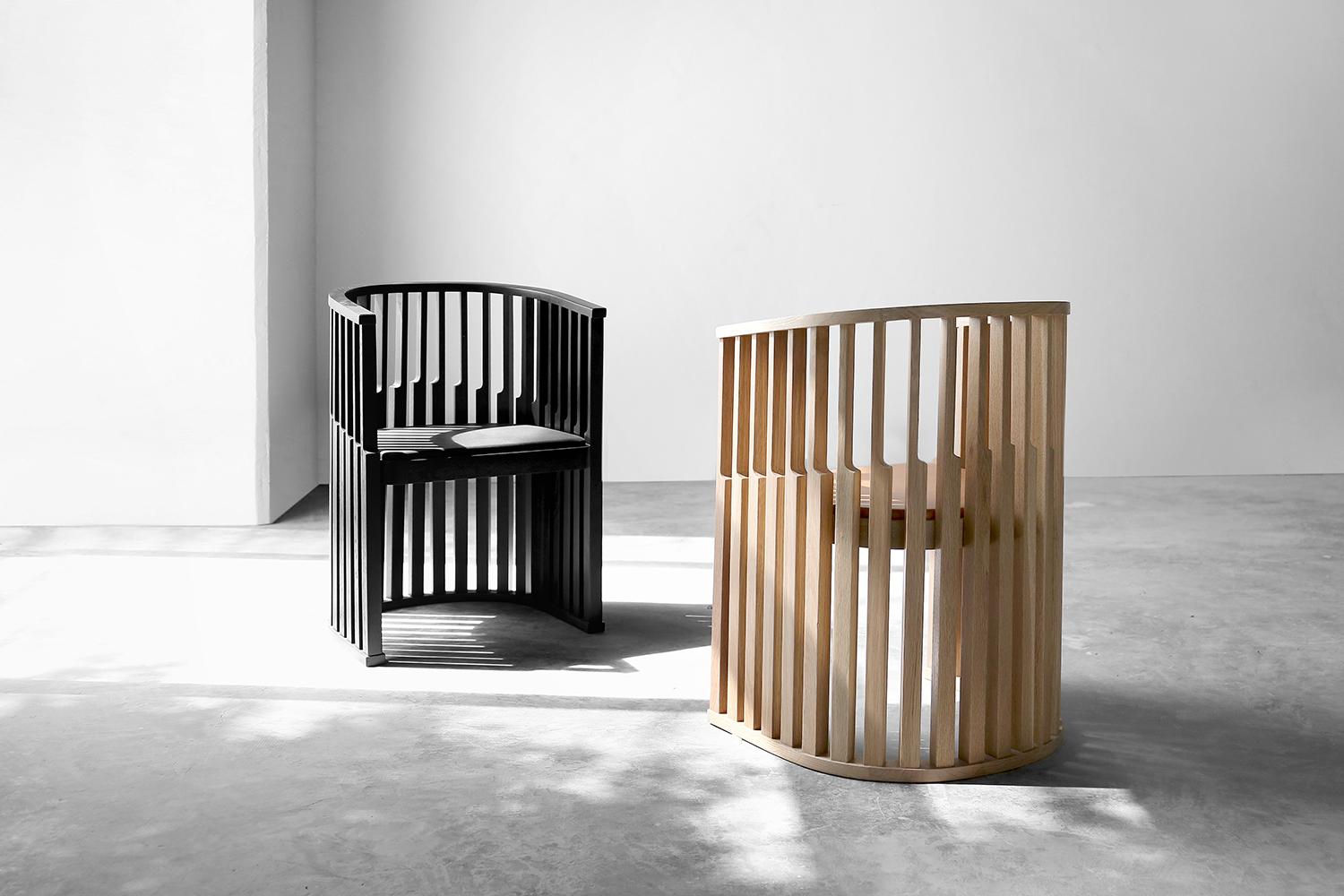 Laws of Motion Armchair in Burn Solid Wood with Leather Seat by Joel ...