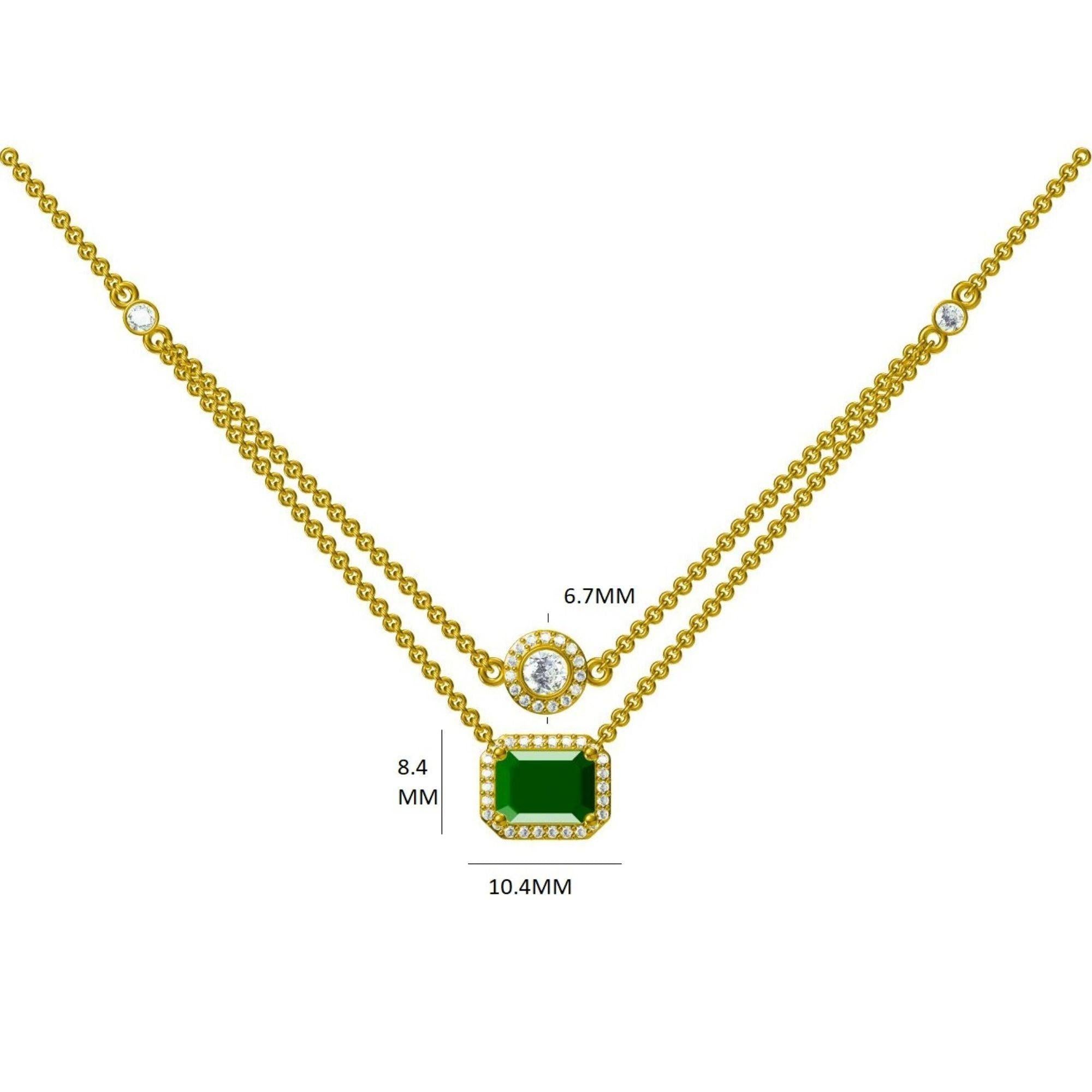 Layered Natural Emerald and Diamond Gem Necklace in 14K Solid Gold ...