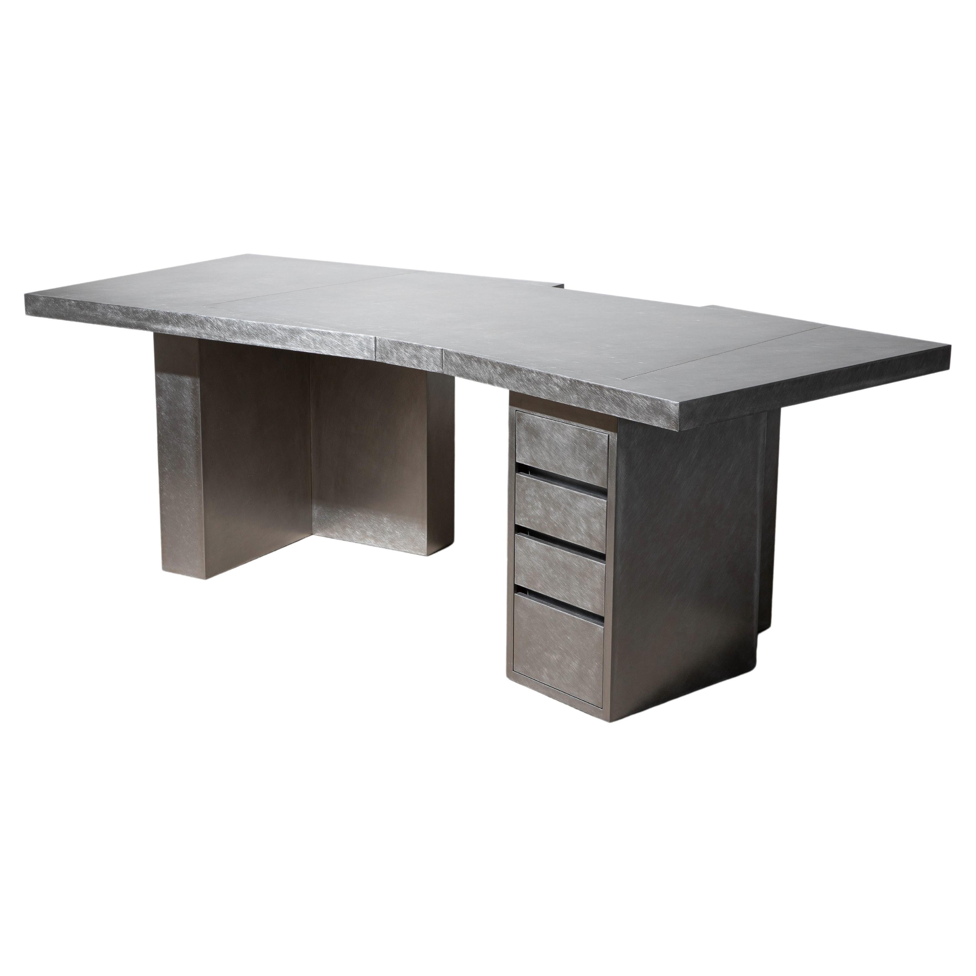 Walnut and Stainless Steel Desk by M.F. Harty for Stow Davis at 1stDibs