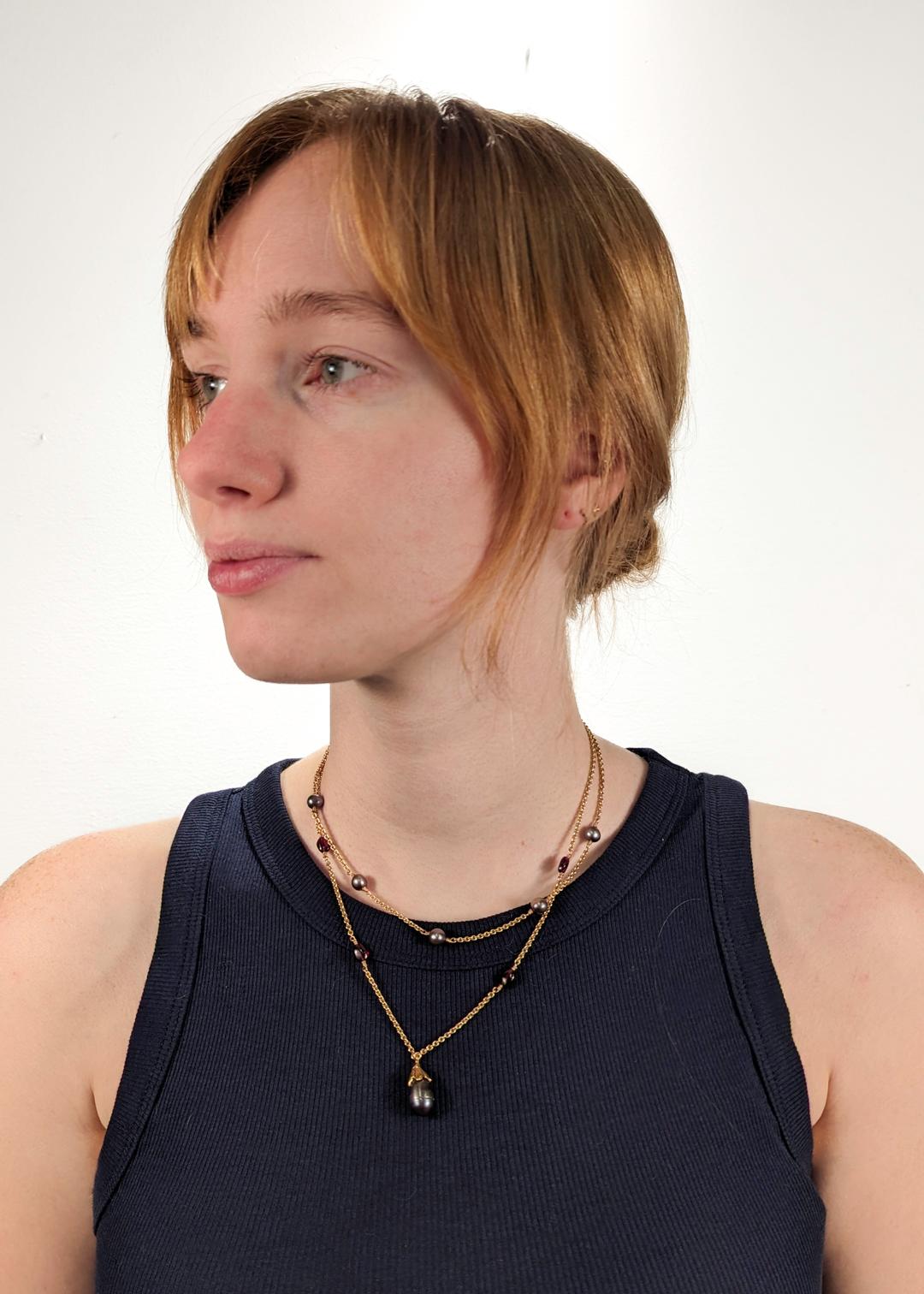 Lazaro Diaz Layered Double Chain 18k Gold, Amethyst, and Tahitian Pearl ...