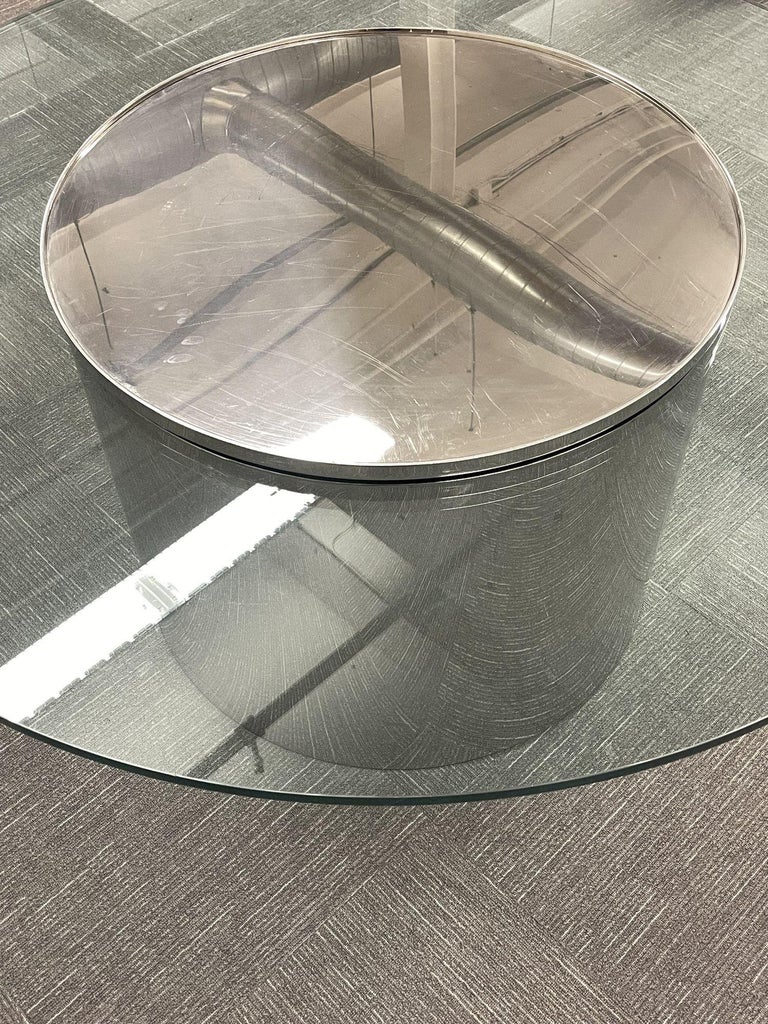 Lazy Susan Glass Top Chrome Base Dining Table Manner Jacques Charles ...