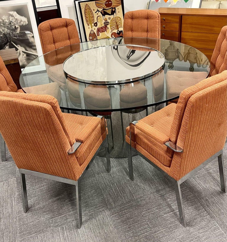 Lazy Susan Glass Top Chrome Base Dining Table Manner Jacques Charles For Sale at 1stDibs