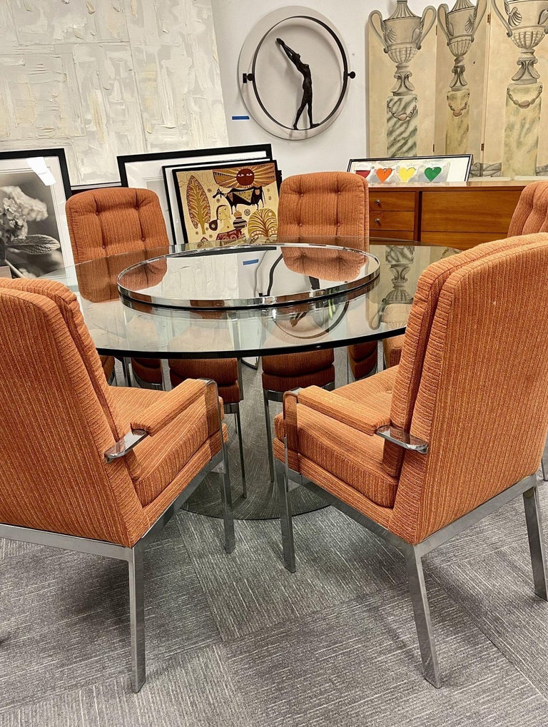 Lazy Susan Glass Top Chrome Base Dining Table Manner Jacques Charles For Sale at 1stDibs