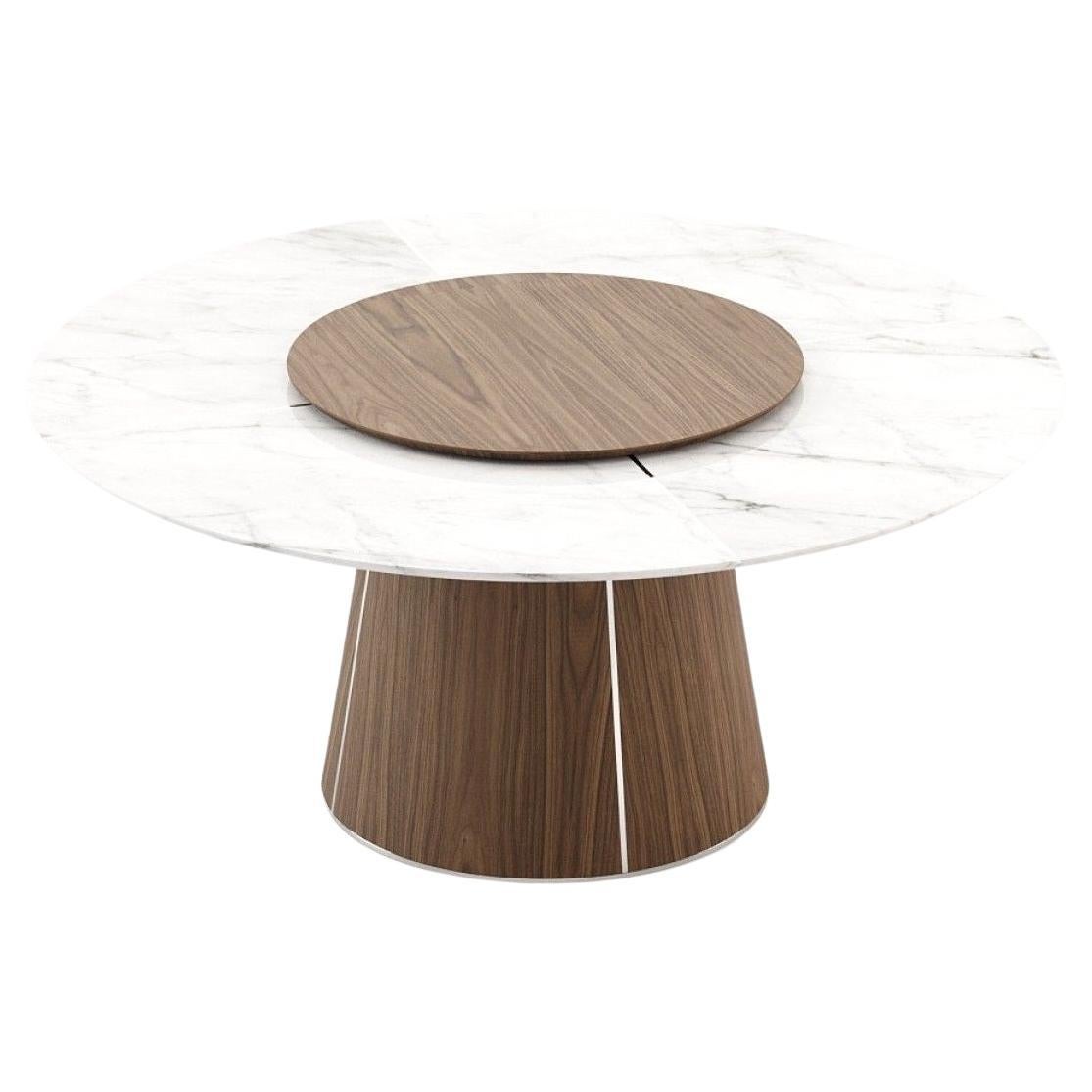 Lazy Susan Oak Dining Table, Inlaid with Brass and a Marble Top at ...