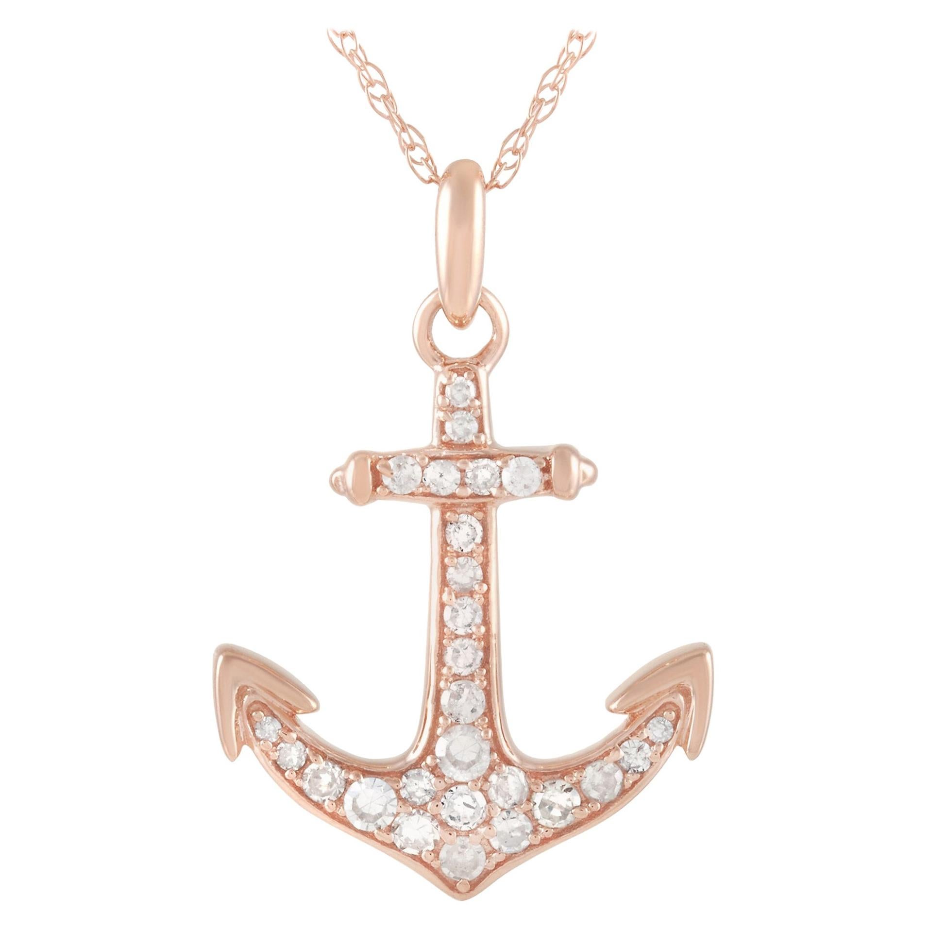 LB Exclusive 14 Karat Rose Gold 0.17 Carat Diamond Anchor Pendant ...