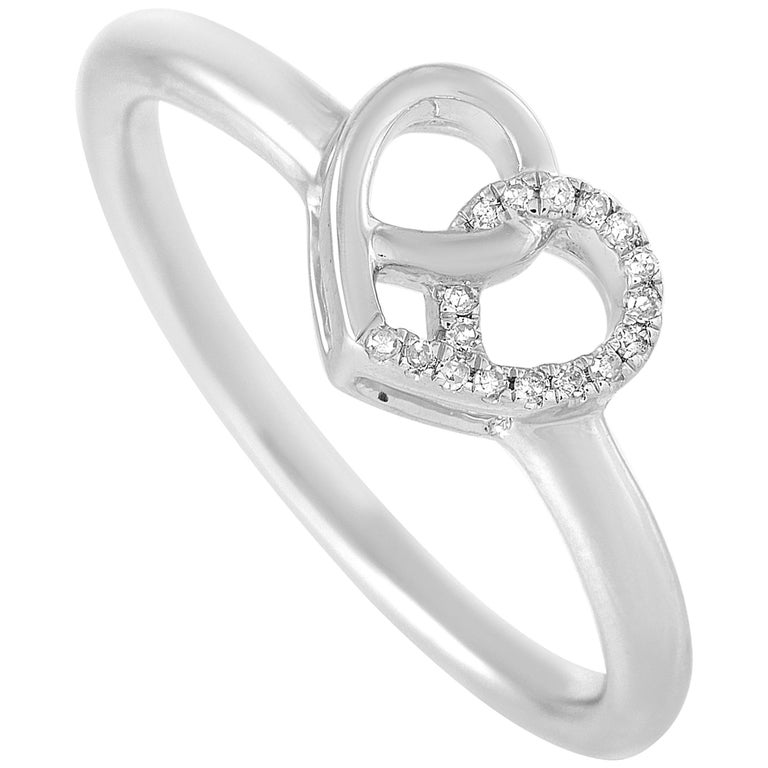 LB Exclusive 14 Karat White Gold 0.05 Carat Diamond Intertwined Heart ...