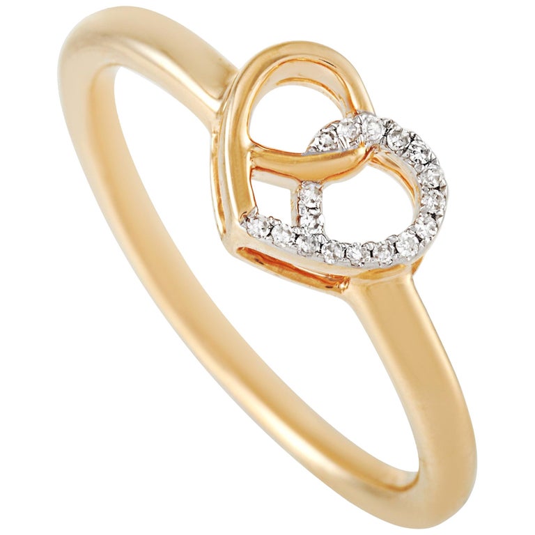 LB Exclusive 14 Karat Yellow Gold 0.05 Carat Diamond Intertwined Heart ...