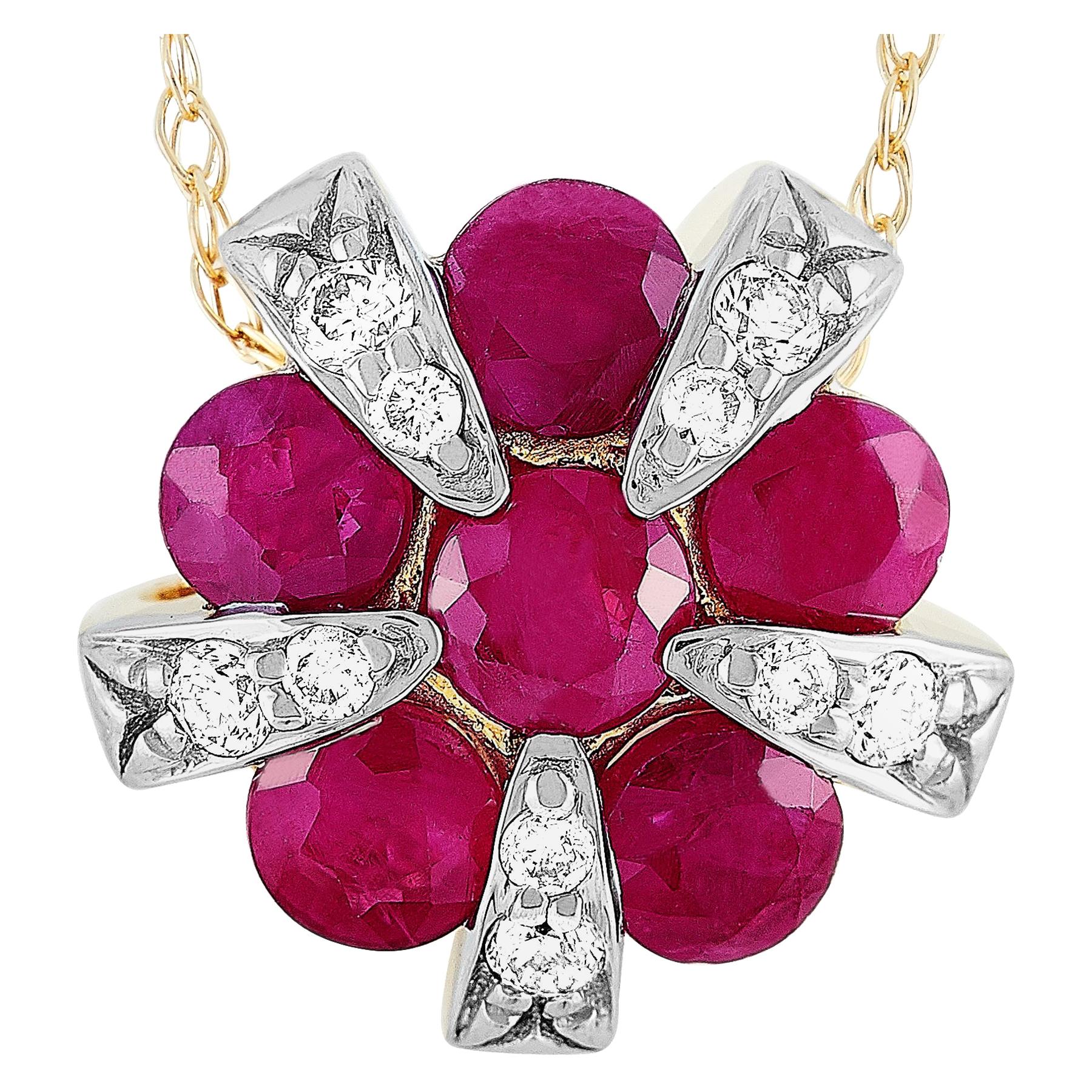 LB Exclusive 14 Karat Gold 0.01 Carat Diamond and Ruby Cross Pendant ...